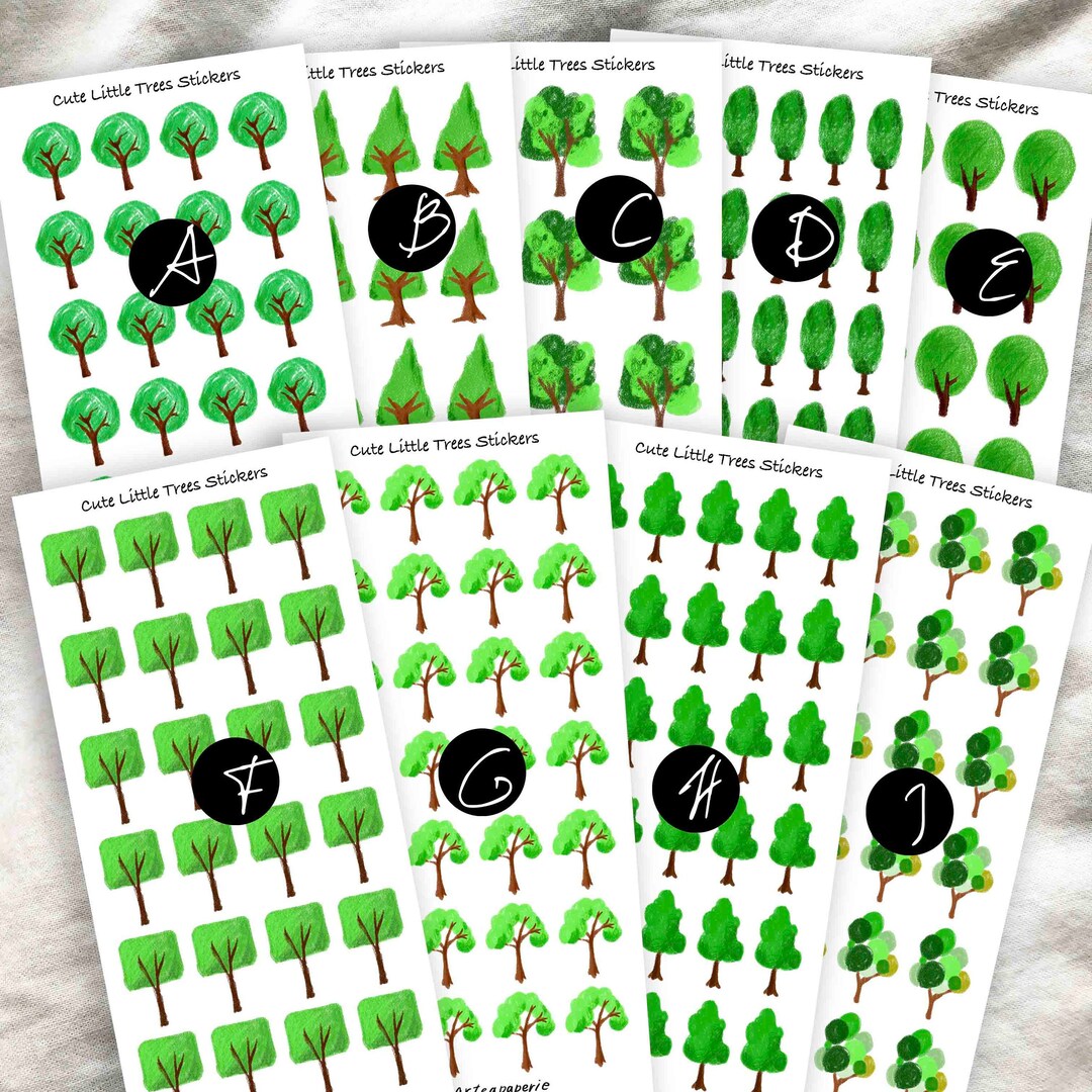 Mini Cute Little Trees Stickers , Botanical Art Stickers, Green ...