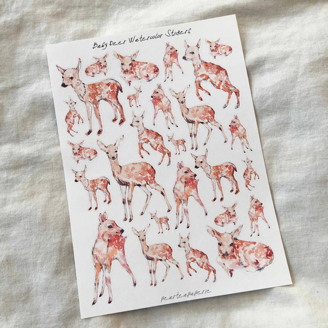 Baby Deer Watercolor Stickers / Watercolor Stickers, Hand Drawn ...