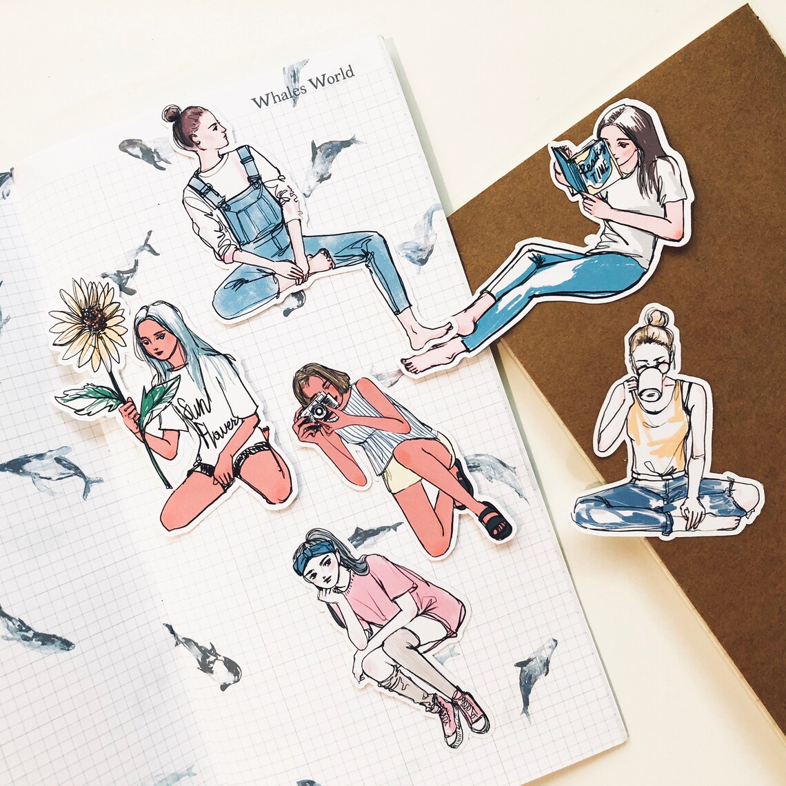 Summer Days Girls Stickers - 6 Sticker SET, Planner Stickers, Kawaii ...
