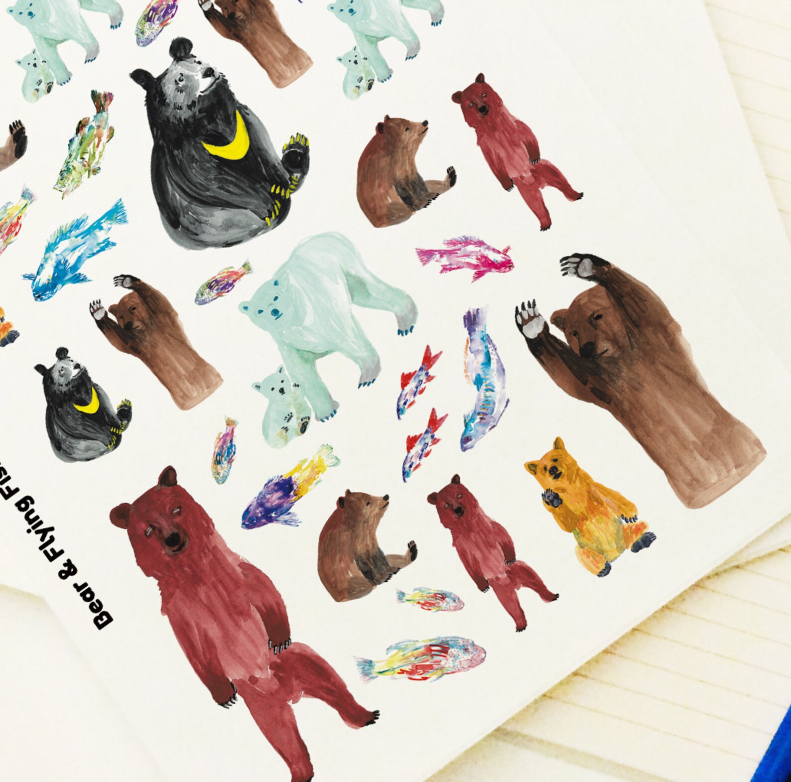 Bear Stickers, Bear and Flying Fish Stickers, Decor Stickers, Fish ...