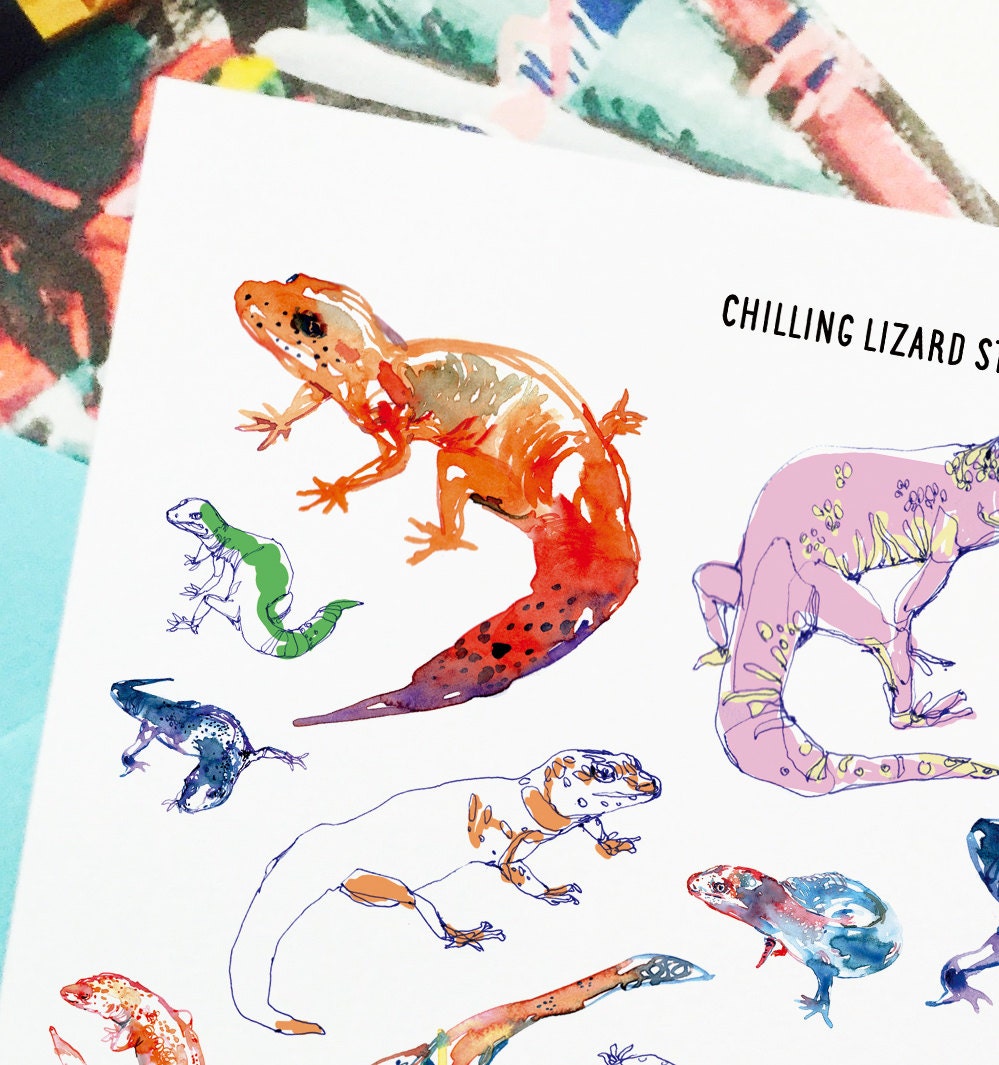 Chilling Lizards Stickers Lizards Stickers Lizard Art Decor - Etsy