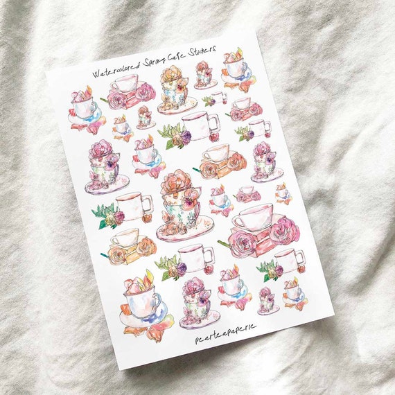 Watercolored Spring Cafe Stickers - Etsy