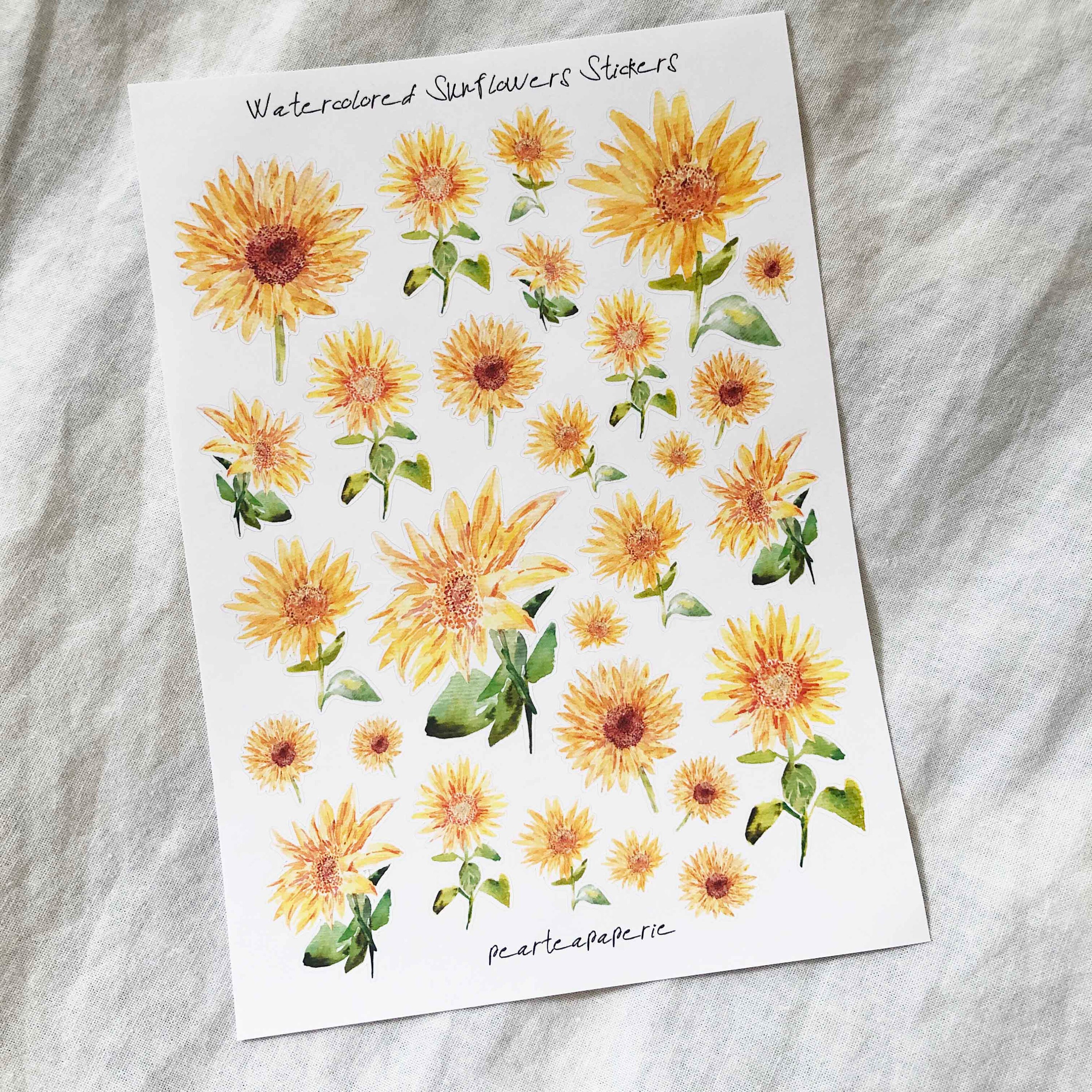 Watercolored Sunflowers Stickers , Flower Stickers , Watercolor ...