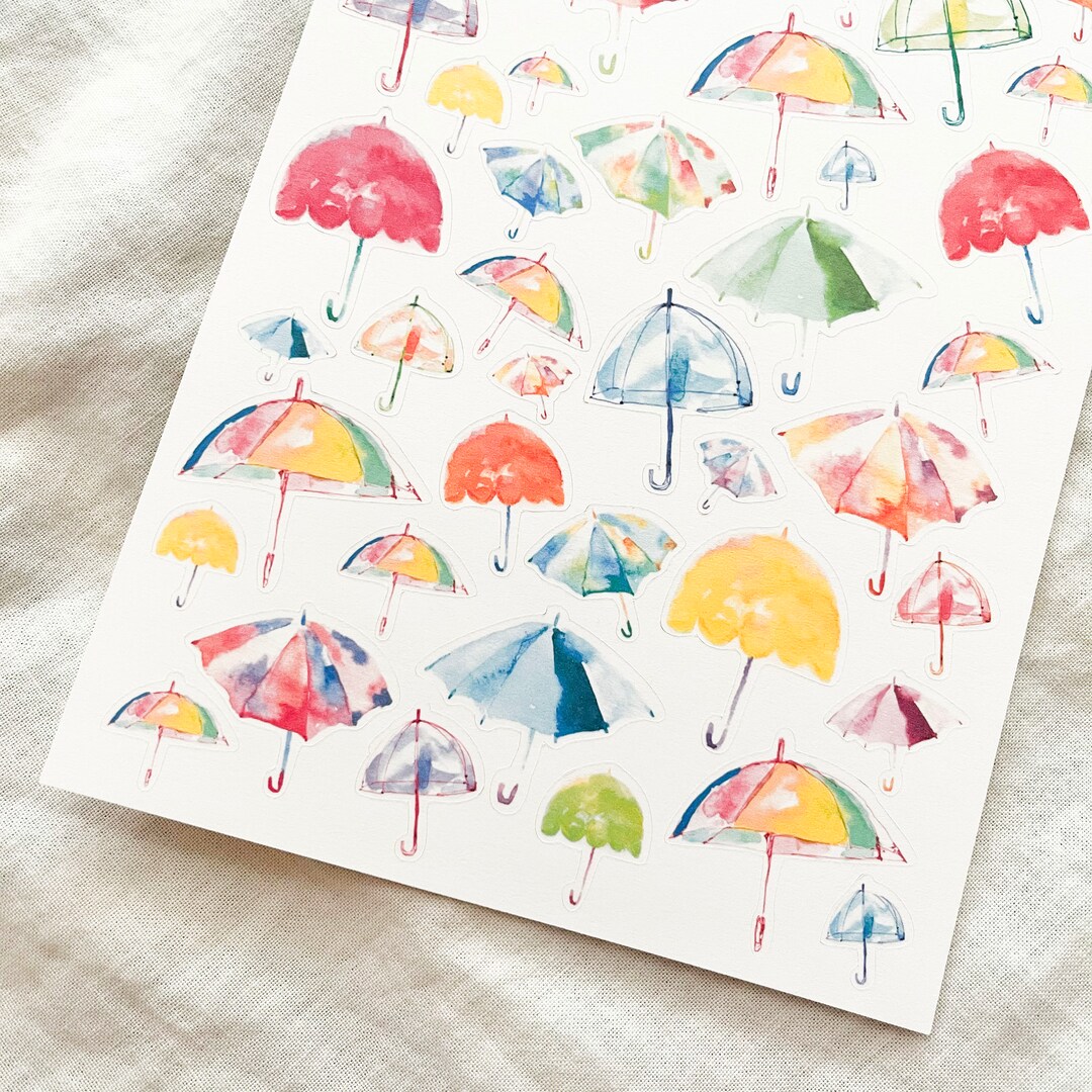 Rainbow Umbrellas Stickers / Watercolor Stickers, Hand Drawn Stickers ...