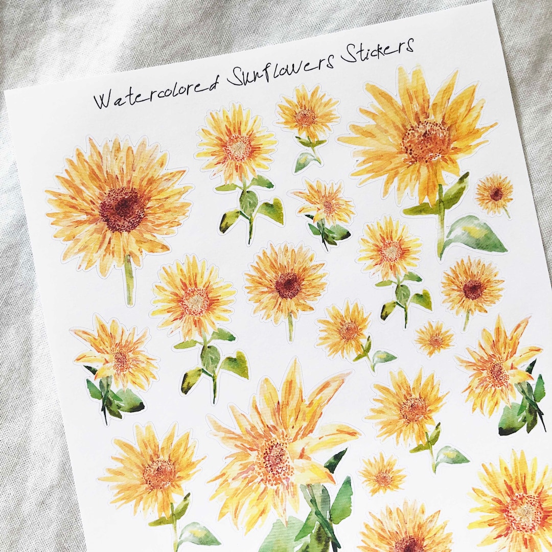 Watercolored Sunflowers Stickers , Flower Stickers , Watercolor ...