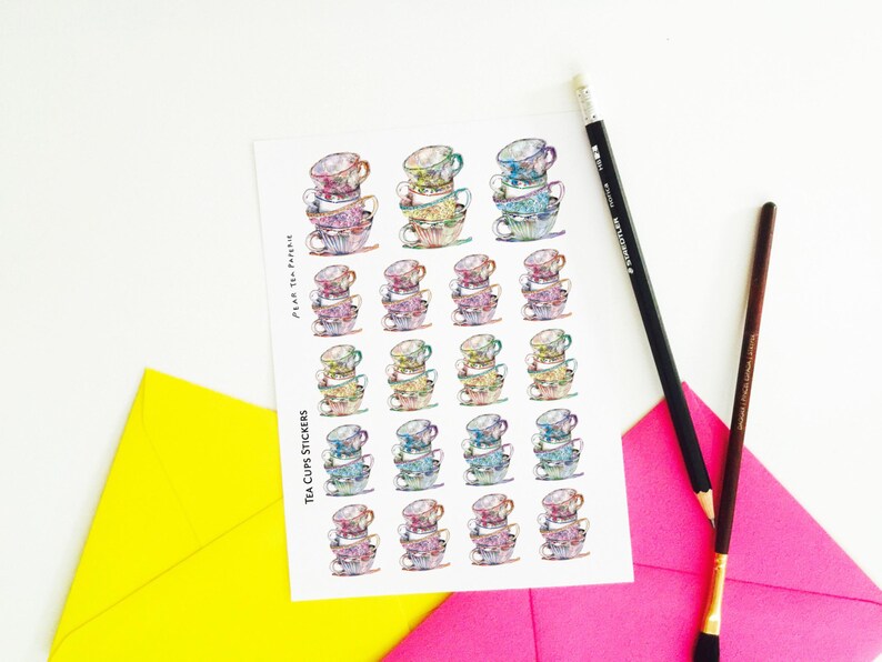 Tea Cups Stickers Colorful Tea Cup Stickers Decor Stickers - Etsy