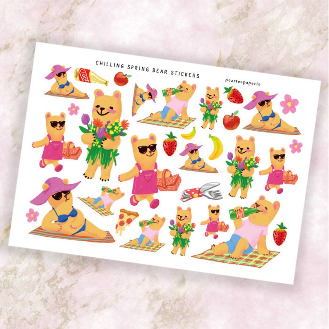 Chilling Spring Bear Stickers, Spring Stickers, Planner Stickers ...