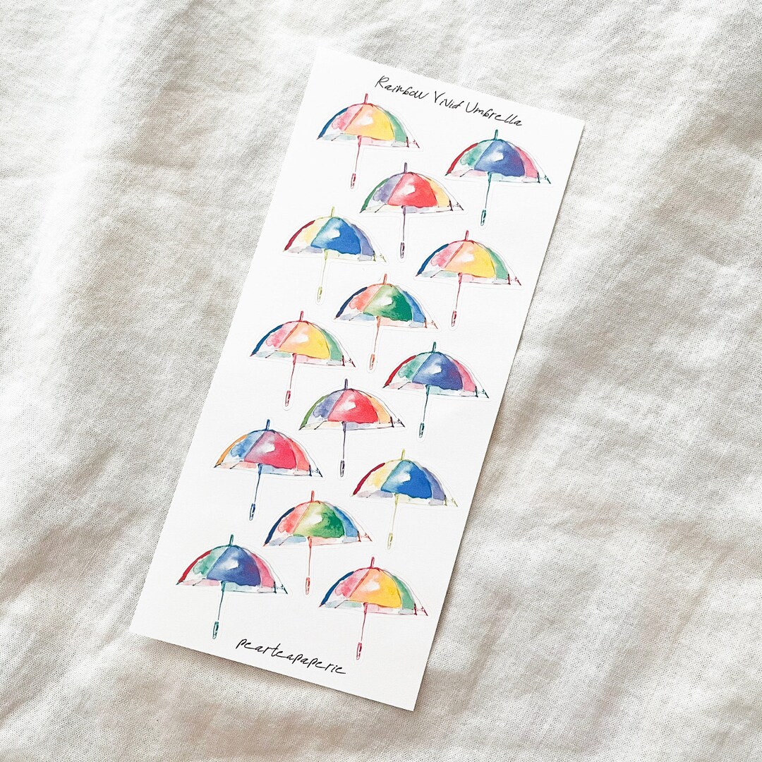 Rainbow Vivid Umbrella Stickers, Planner Stickers, Kawaii Stickers ...