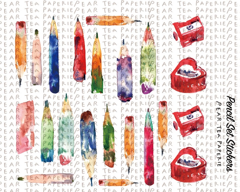 Pencil Set Stickers, Watercolor Pencil Painting, Planner Stickers ...