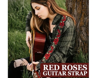 Red Roses Floral Guitar Strap - Etsy