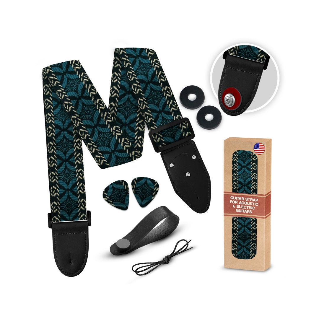 Embroidery Green Guitar Strap for Acoustic, Electric and Bass Guitar ...