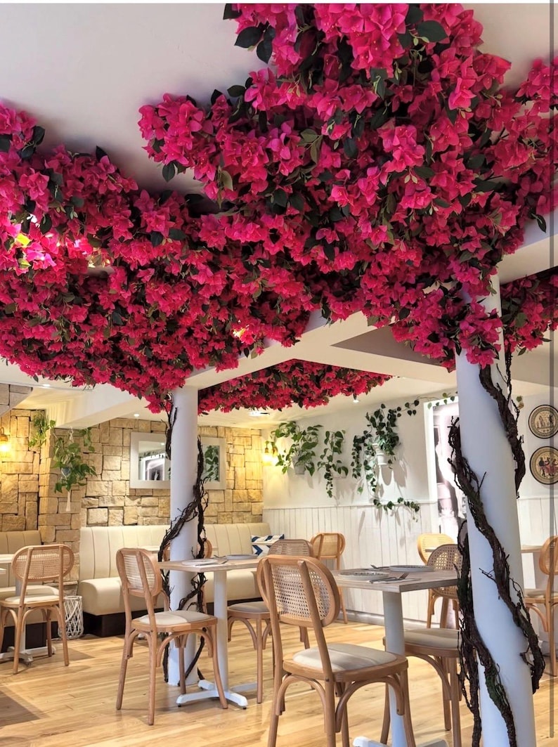 Faux Bougainvillea Garland | Restaurant Ceiling Flower Decor, Red ...