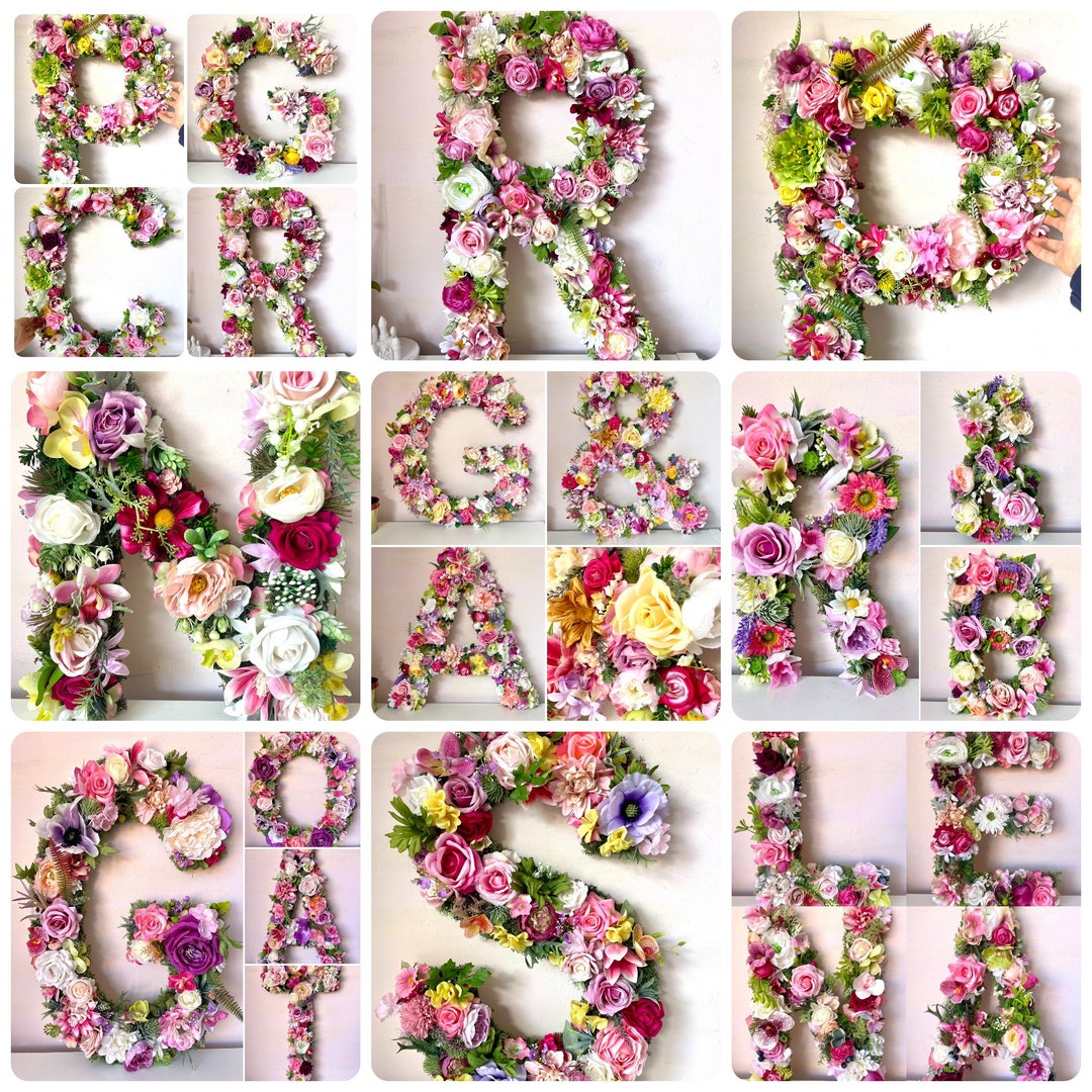 3D Flower Letters With Moss Detail, Botanical Nursery Decor, Large ...