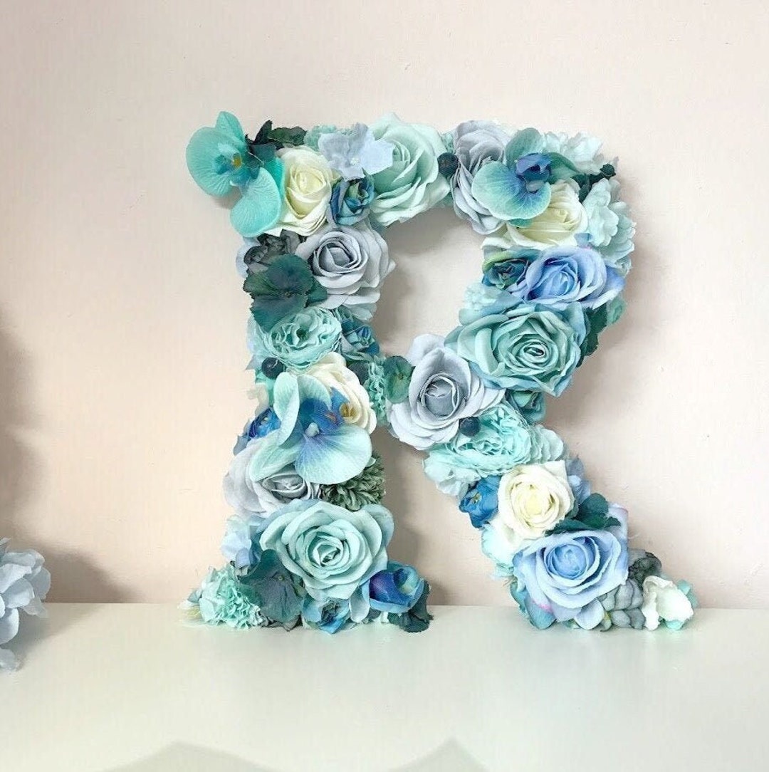 Flower Letter in Blue, Floral Letter, Christening Decor, Letter ...