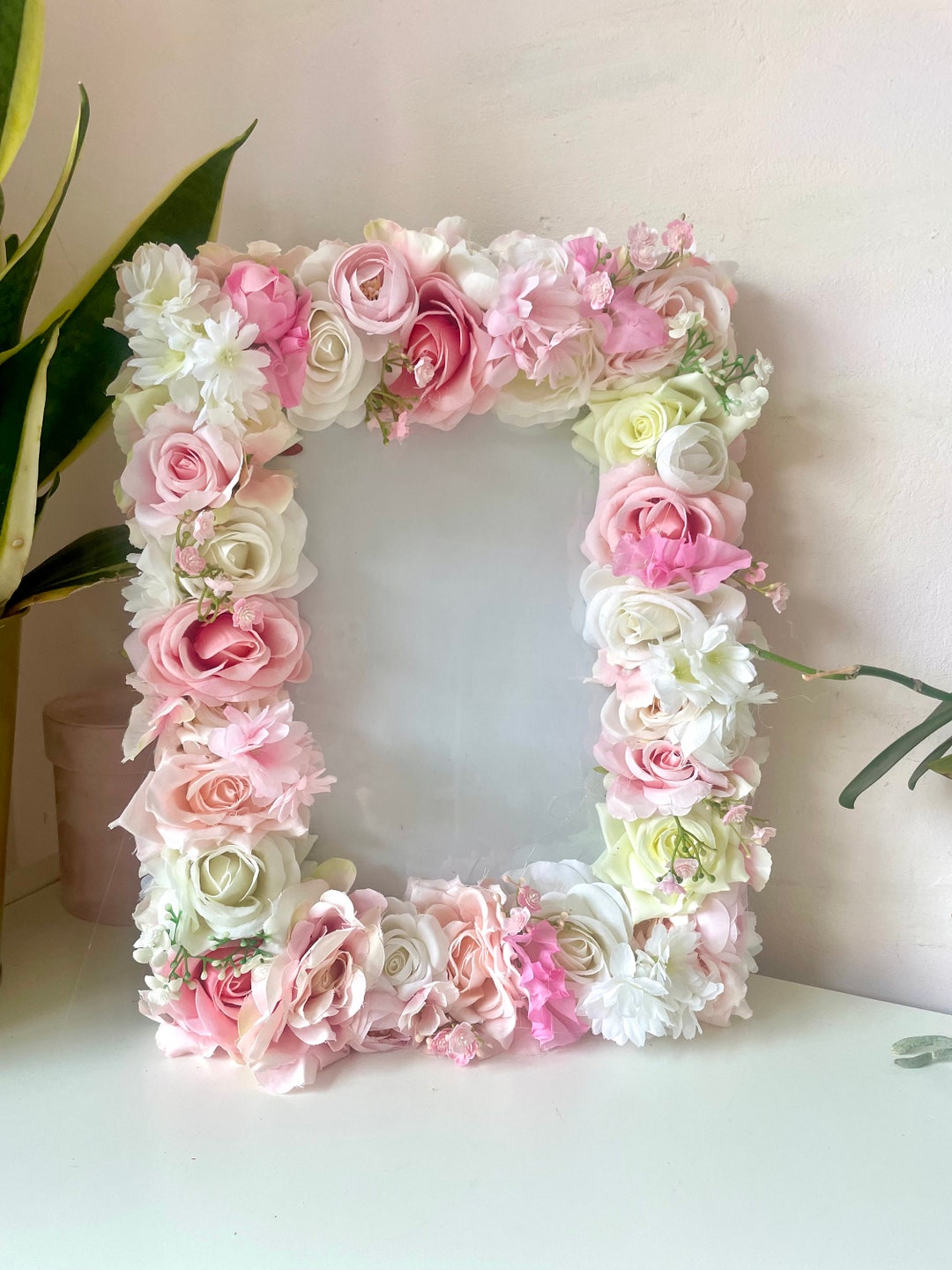 Pink Floral Photo/picture Frame, Personalised Flower Gift, Wedding ...