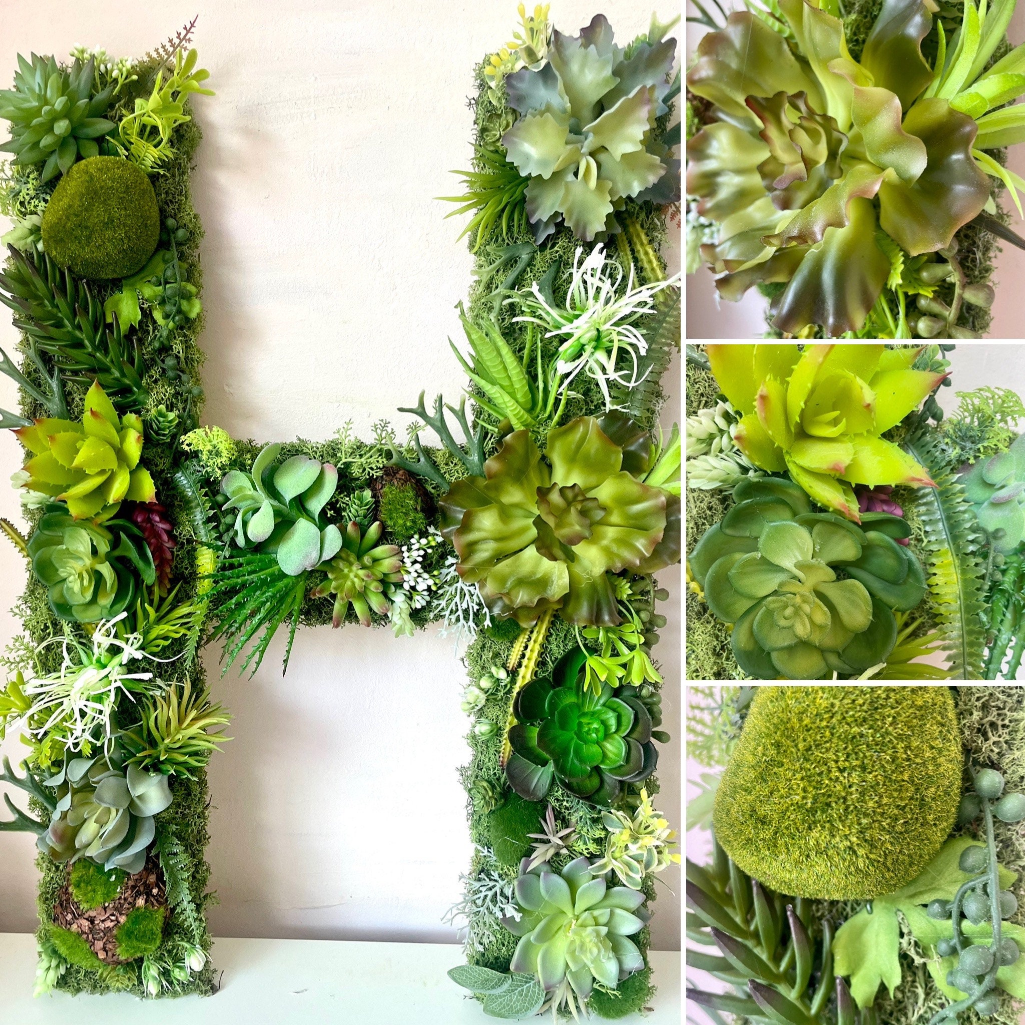 3D Moss Letter With Faux Succulents, Preserved Moss Wall Letters - Etsy