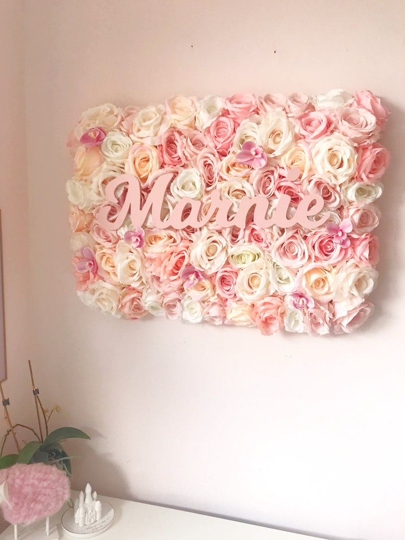 Flower Wall With Name Sign Pink Flower Wall Flower Wall | Etsy UK