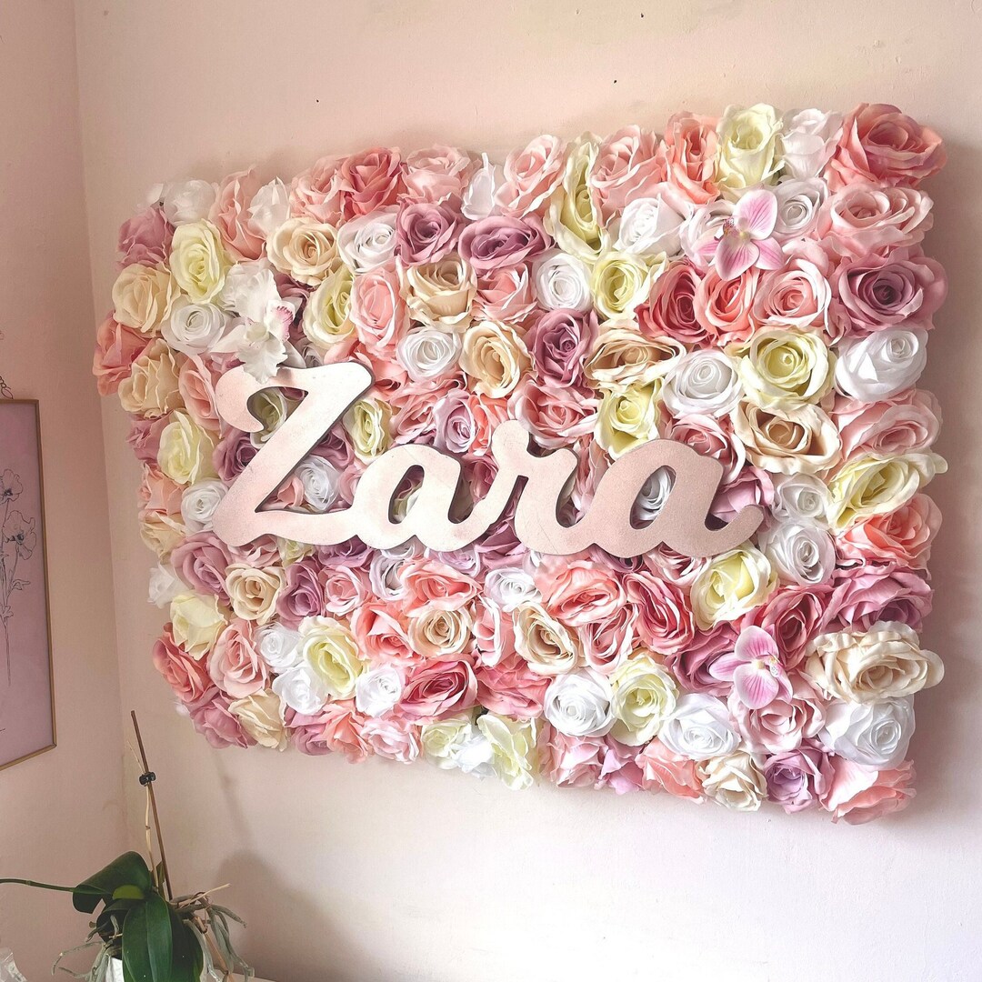 Custom Flower Wall With Name Sign, Blush Pink Flower Wall Decor, Flower ...