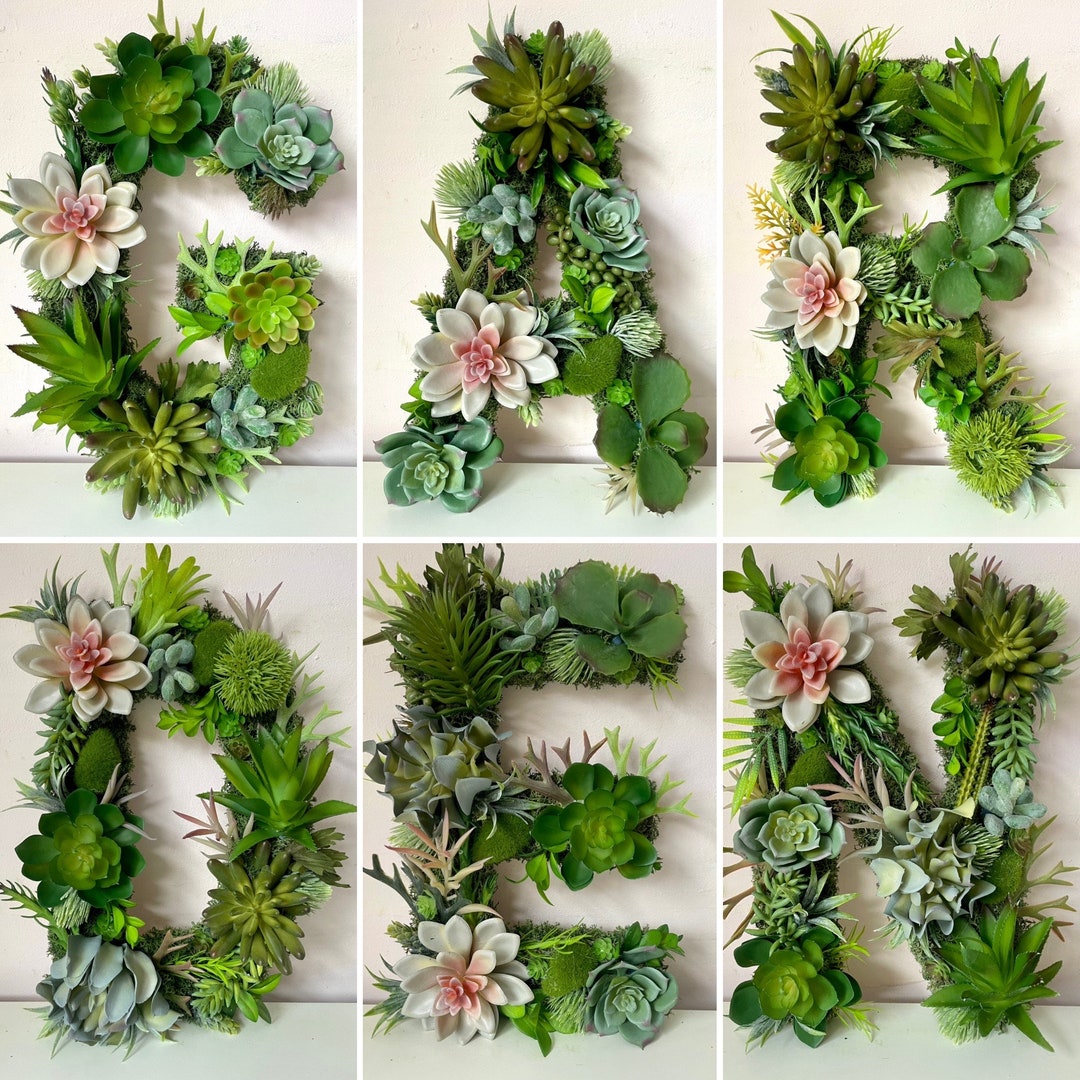 Green Moss Letters, Botanical Wall Decor, Moss Logo Sign, Succulent ...