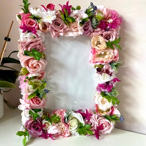 Pink Floral Photo/picture Frame, Personalised Flower Gift, Wedding ...