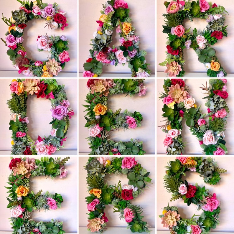 3D Floral Letter: Moss & Silk Flower Wooden Initial Decor - Etsy