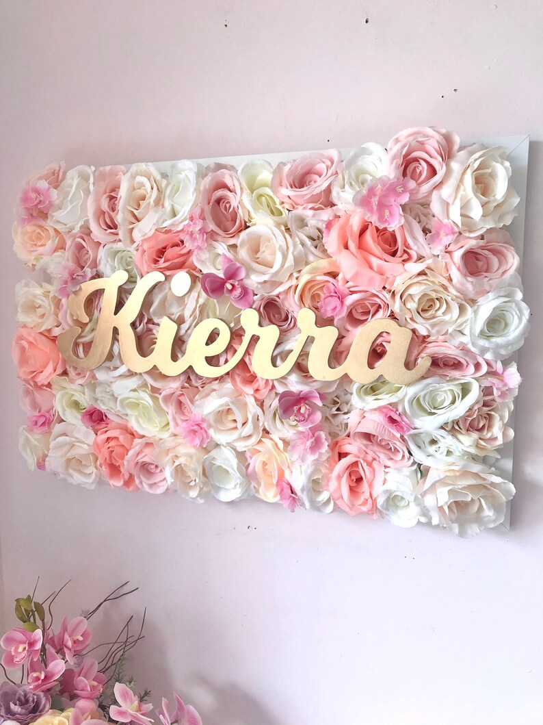 Flower Wall With Name Sign Pink Flower Wall Flower Wall - Etsy UK