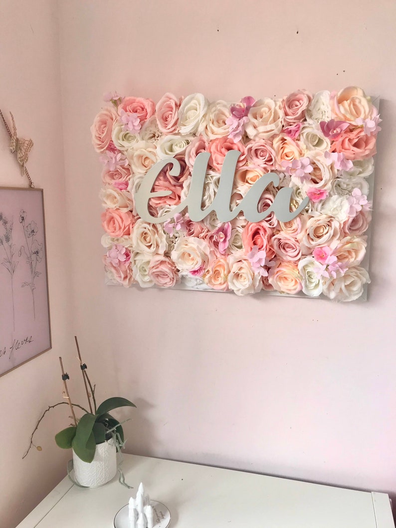Flower Wall With Name Sign Pink Flower Wall Flower Wall | Etsy UK
