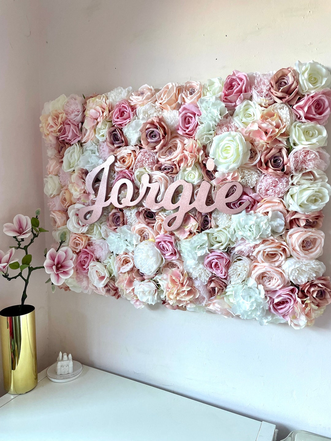 Flower Wall With Name Sign, Nursery Wall Decor, Personalised Flower ...