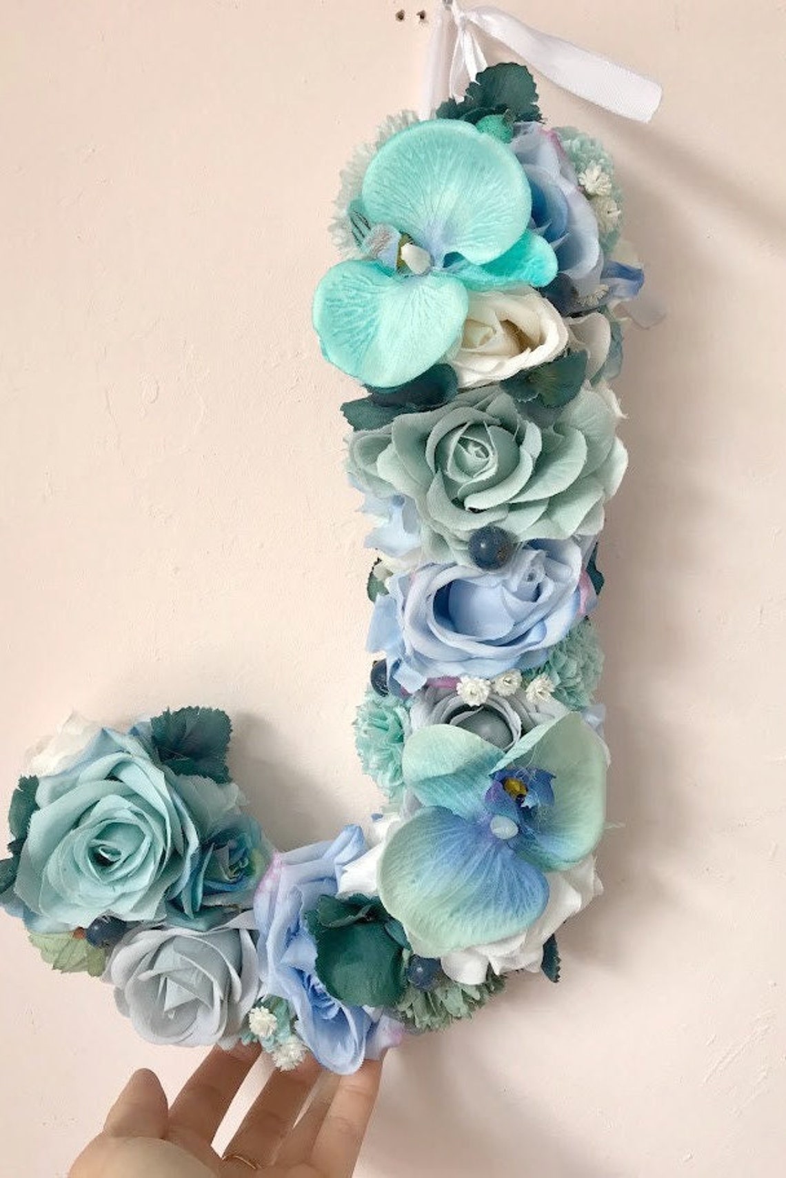 Flower Letter in Blue Floral Letter Christening Decor - Etsy