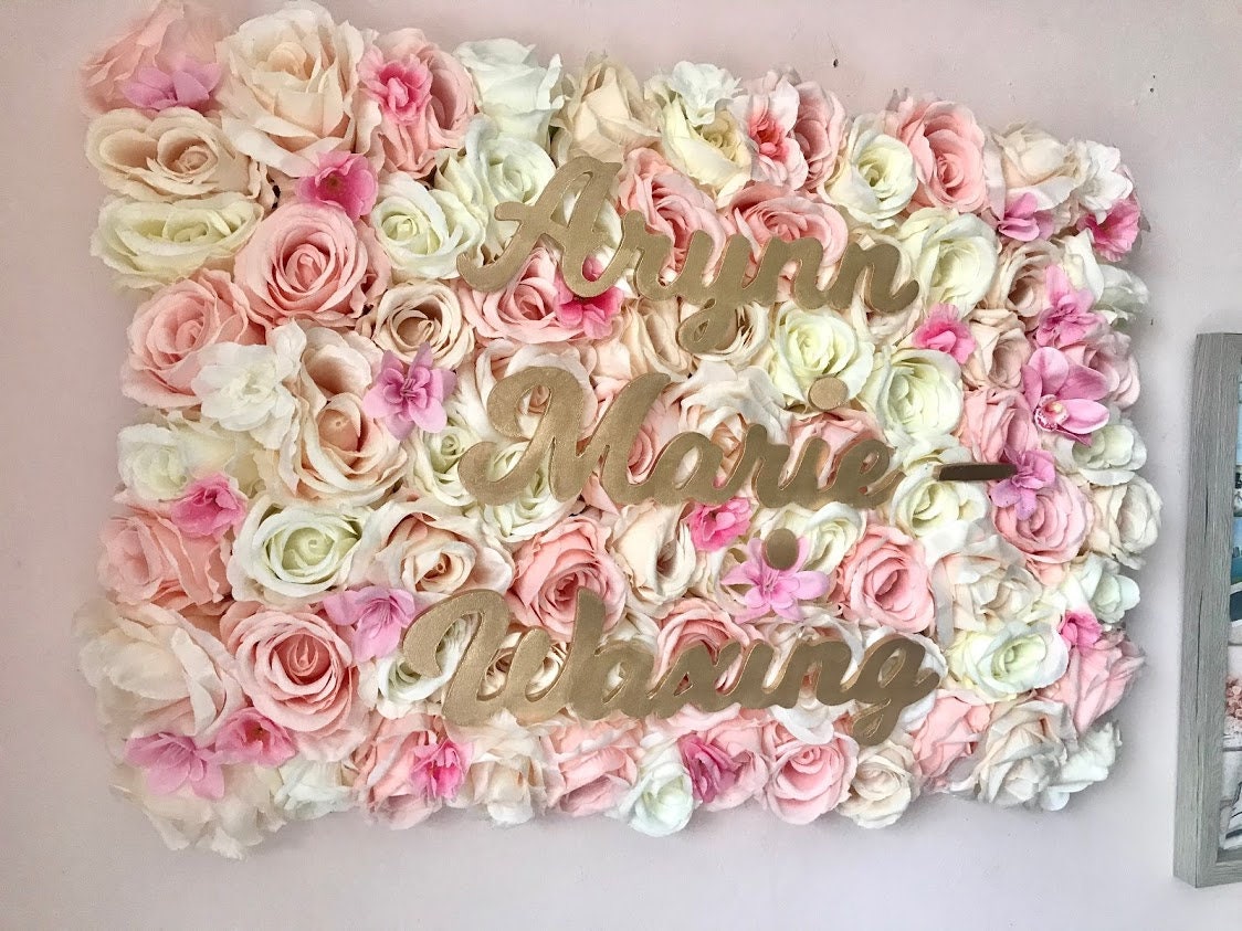 Flower Wall With Name Sign Pink Flower Wall Flower Wall | Etsy UK