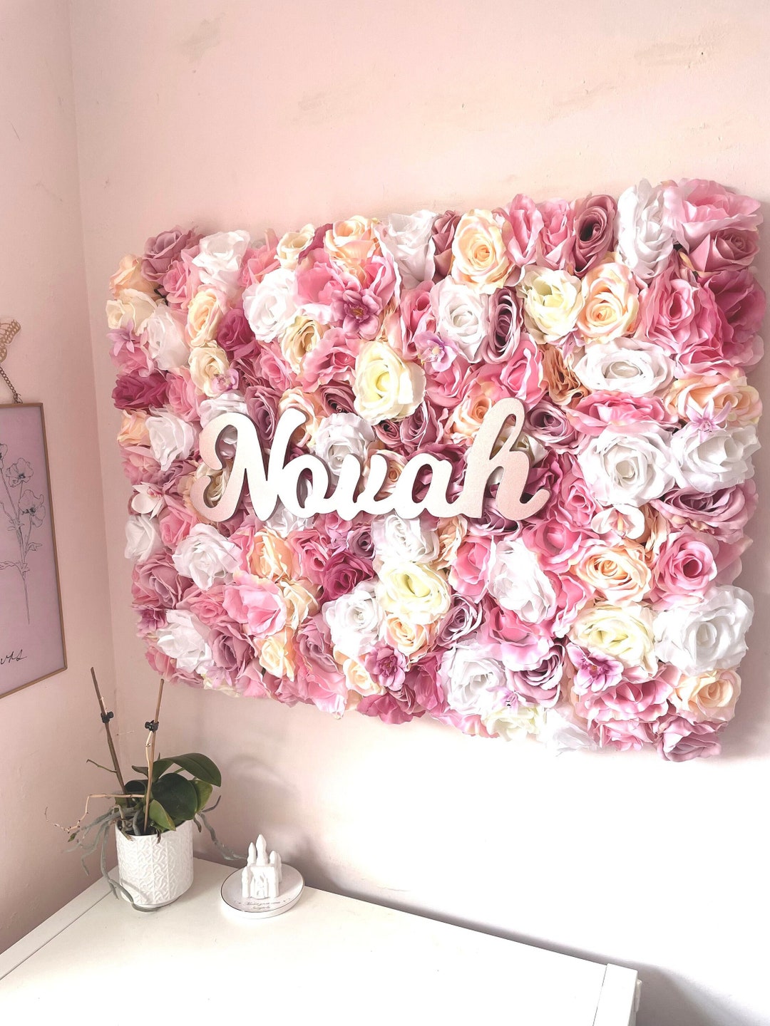 Custom Name Flower Wall: Pink Nursery Decor, Personalized Floral Panel ...