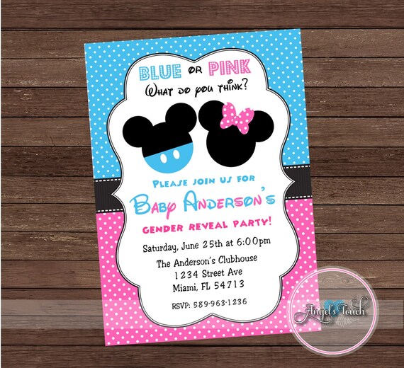 Mickey and Minnie Mouse Gender Reveal Party Invitation | Etsy