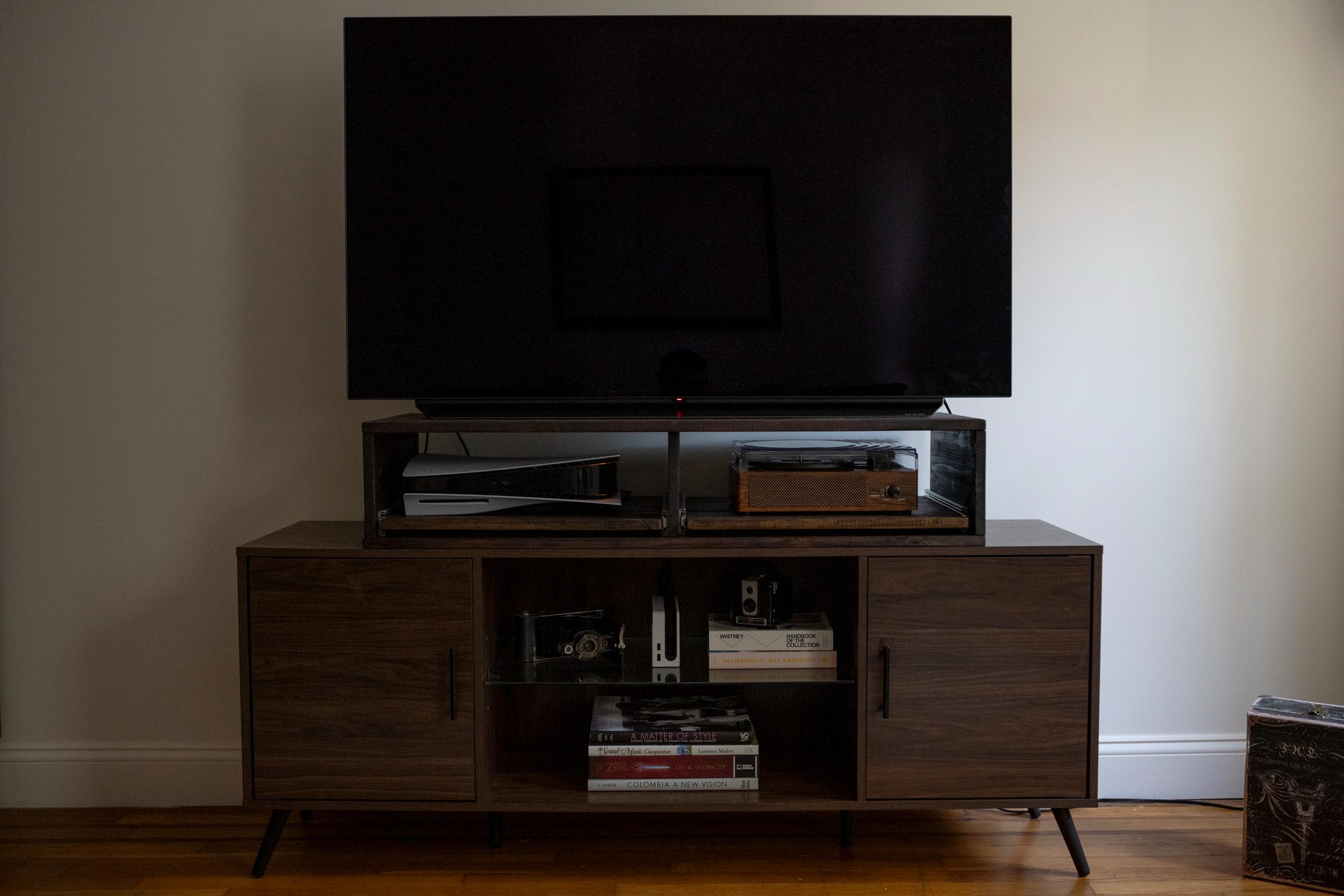 TV Console Riser With Sliding Shelf Storage - Etsy
