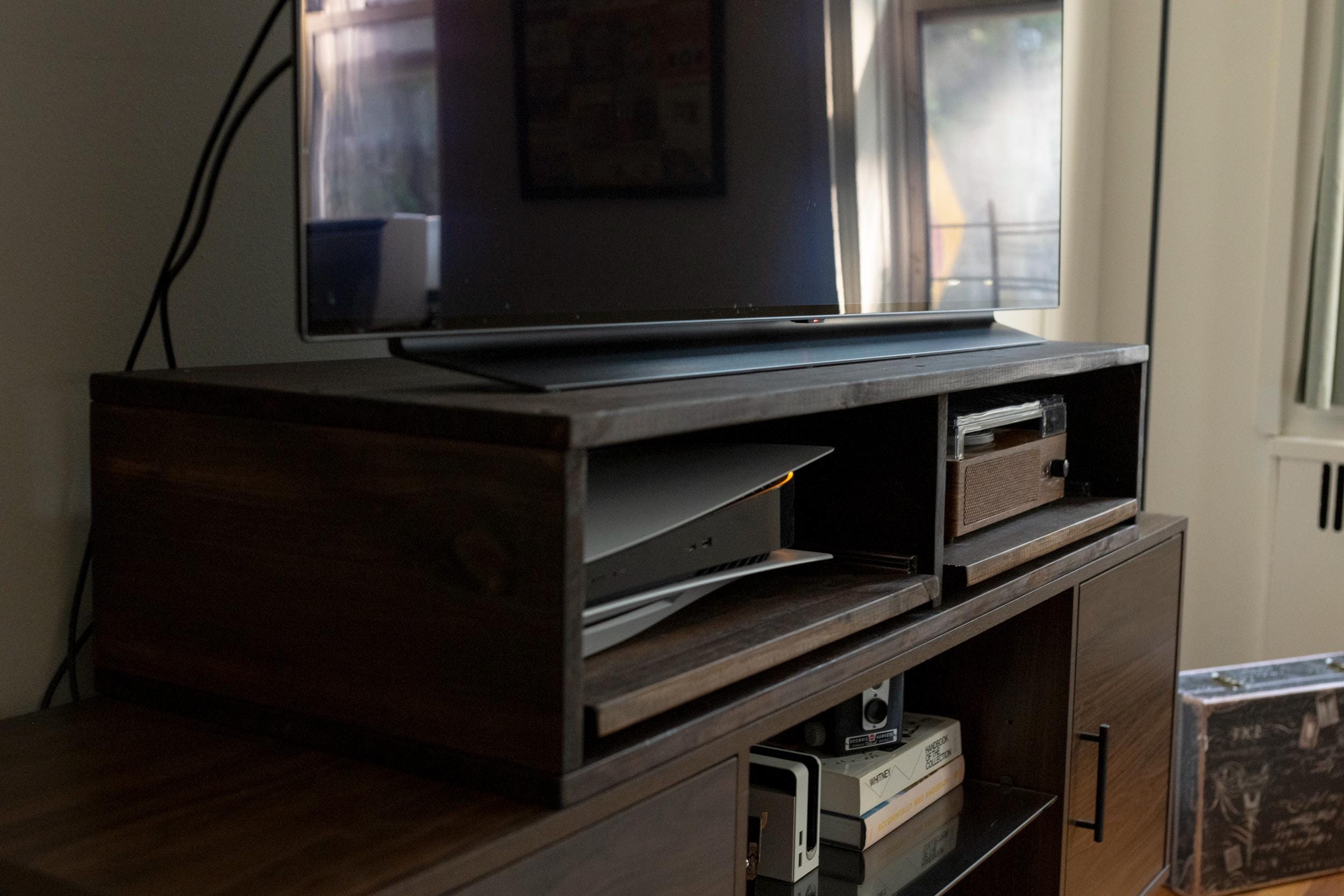 TV Console Riser With Sliding Shelf Storage - Etsy