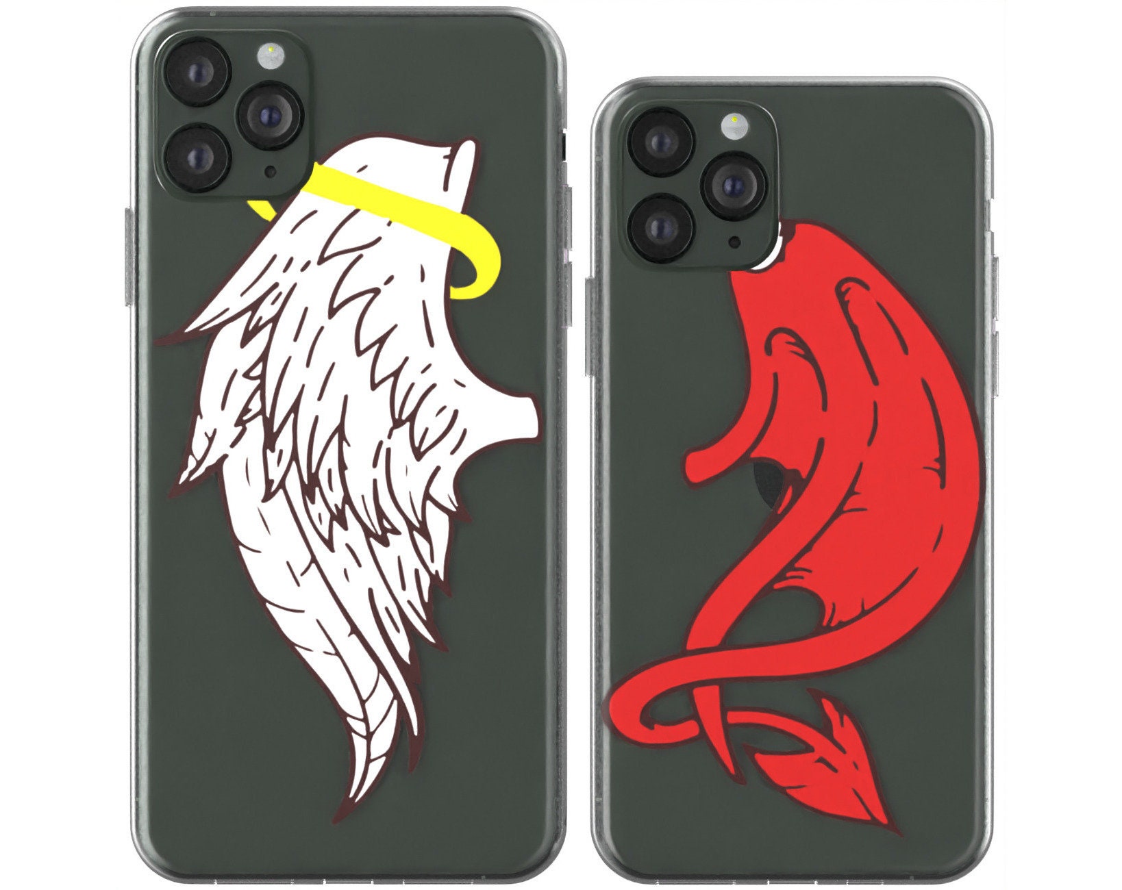 Two Wing Pieces Angel And Devil iphone Xs Max tpu iphone 12 | Etsy