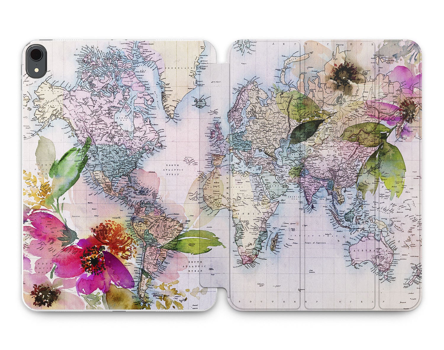 World Map Ipad 10.2 2021 Watercolor Flowers Ipad 11 Smart Case | Etsy