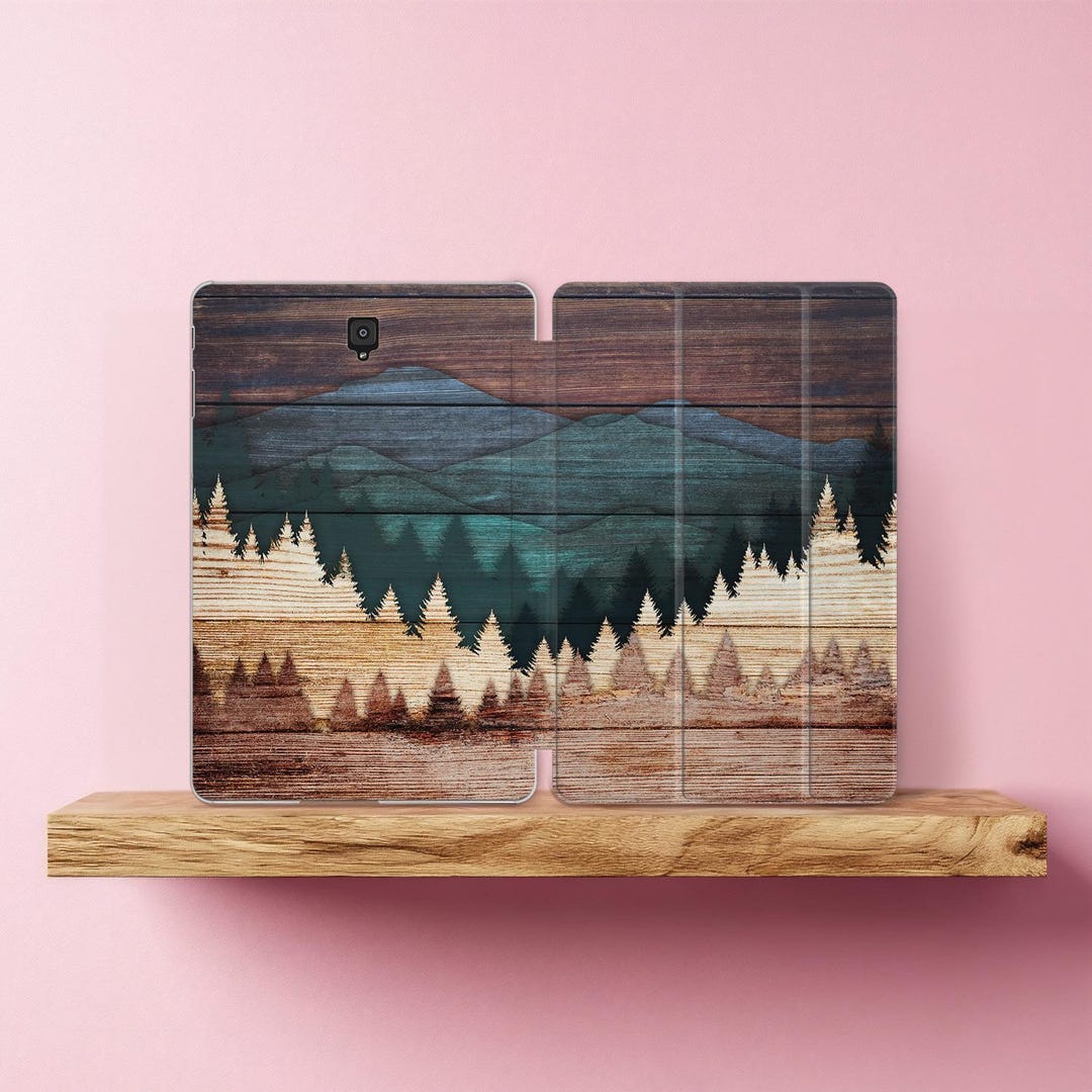 Wooden Forest for Galaxy Tab A9 Watercolor Mountains Samsung S10 S9 ...