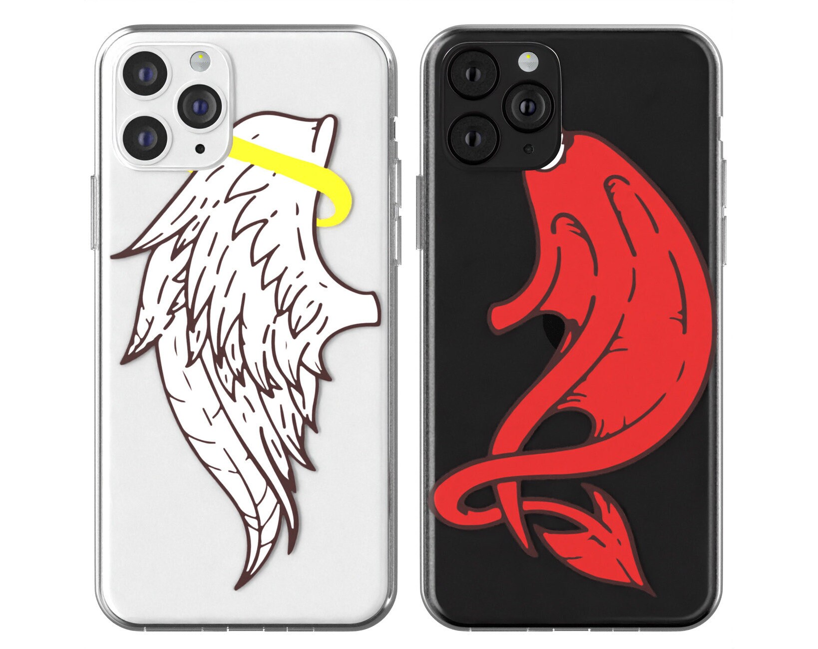 Two Wing Pieces Angel And Devil iphone Xs Max tpu iphone 12 | Etsy