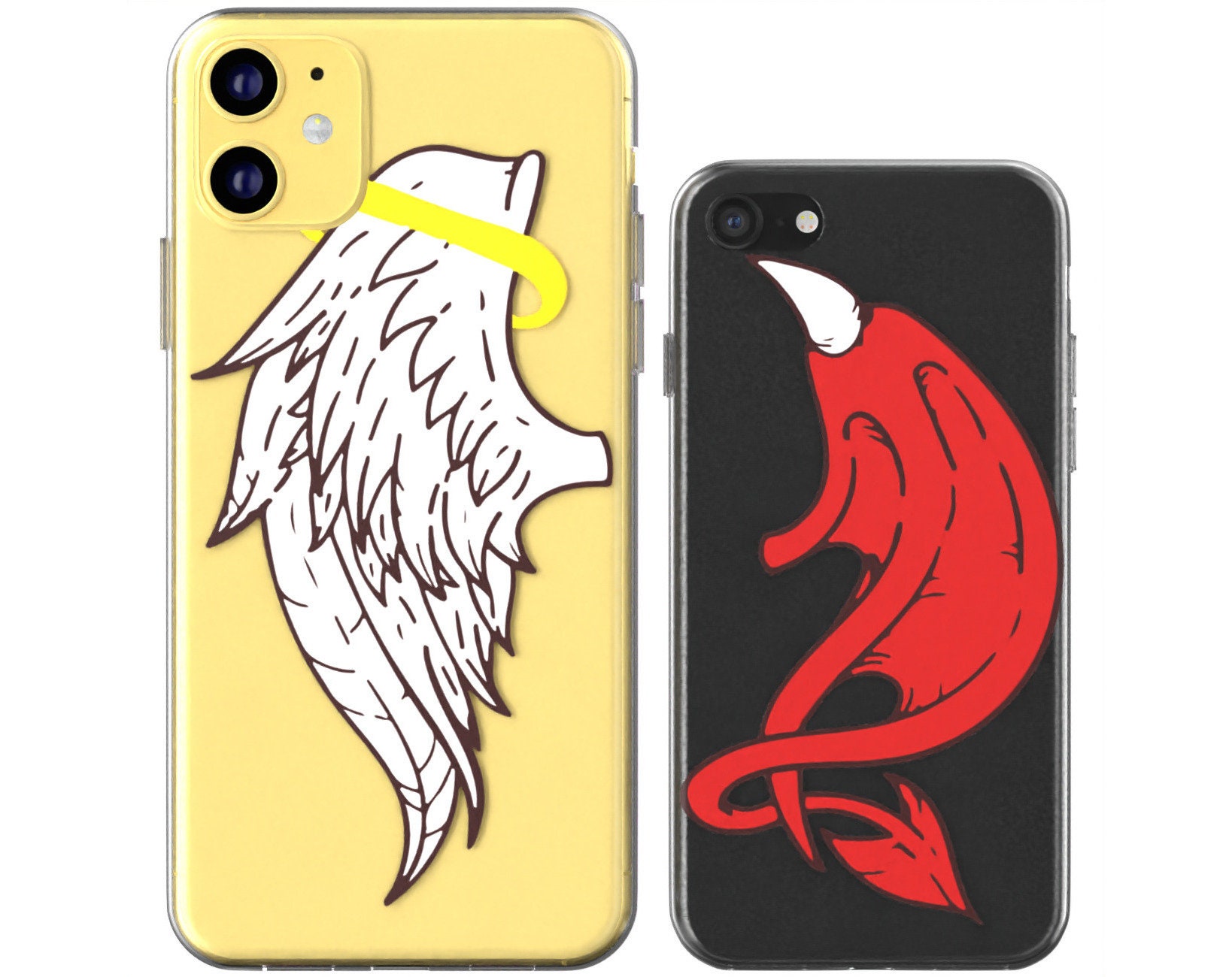 Two Wing Pieces Angel And Devil iphone Xs Max tpu iphone 12 | Etsy