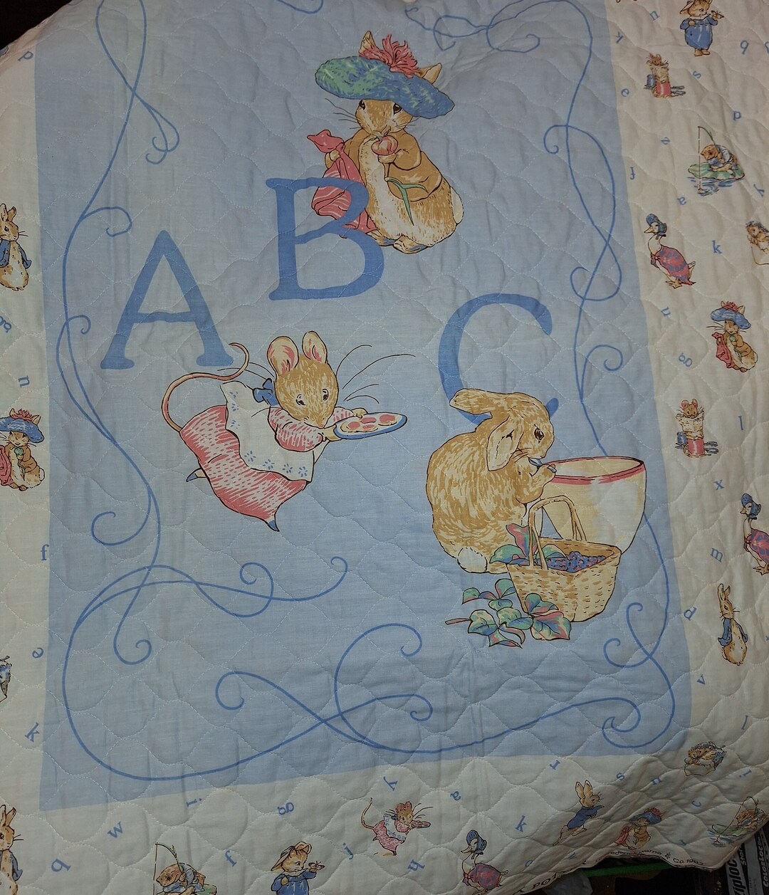 Vintage Pre-quilted Baby or Toddler Peter Rabbit Beatric Potter Quilt ...
