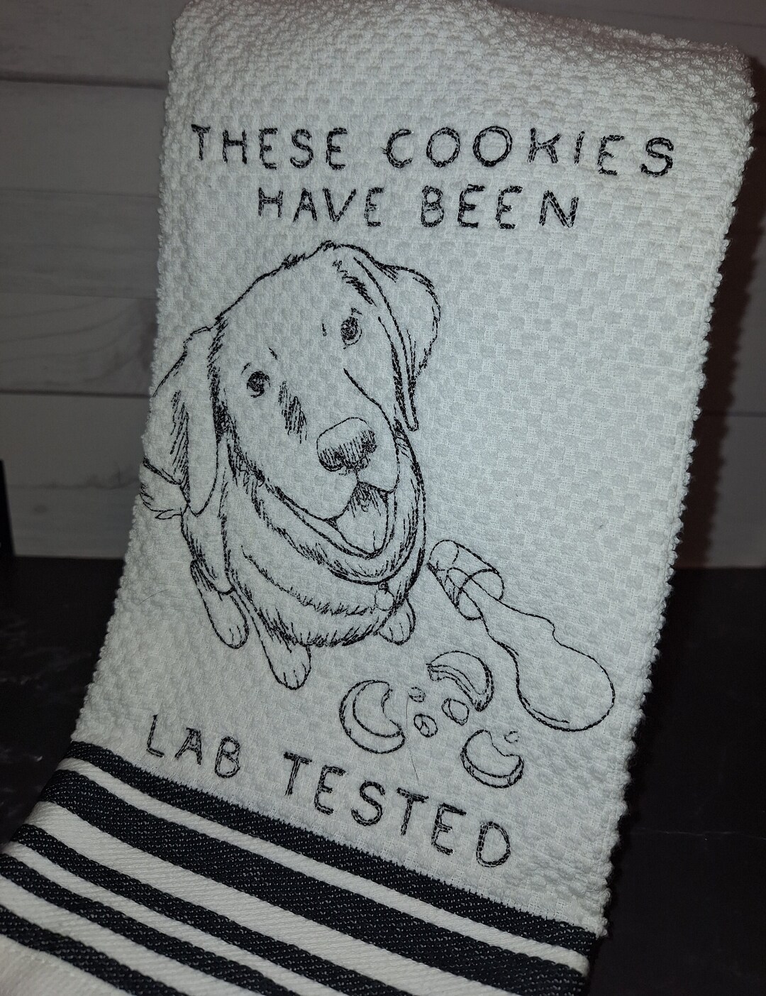 Cute Black Lab Embroidered Kitchen Towel- 'these Cookies Have Been Lab ...