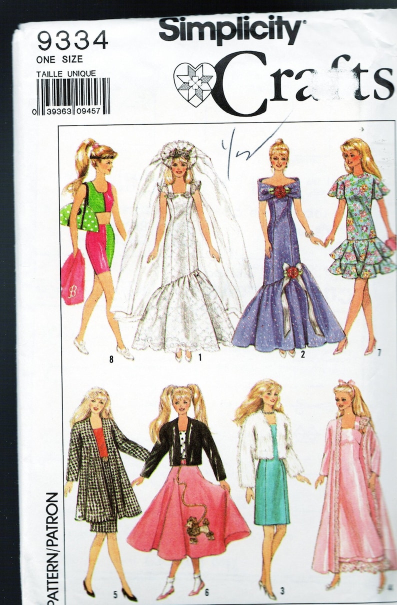 Vintage Uncut Simplicity Crafts Doll Clothes Pattern 9334 - Etsy