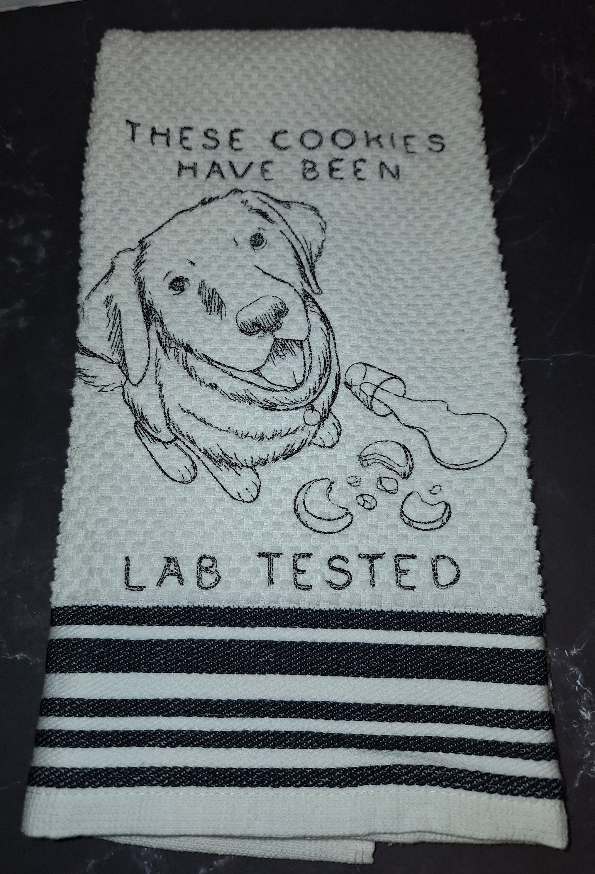Cute Black Lab Embroidered Kitchen Towel- 'these Cookies Have Been Lab ...