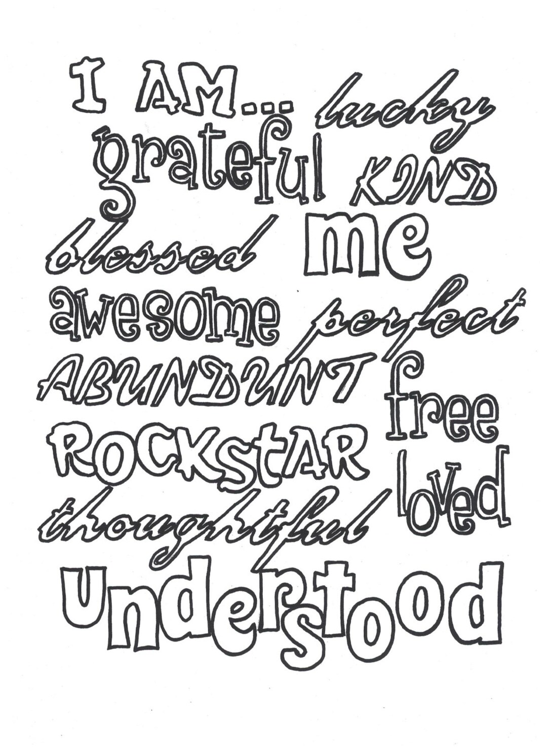 I Am Words Coloring Page - Etsy