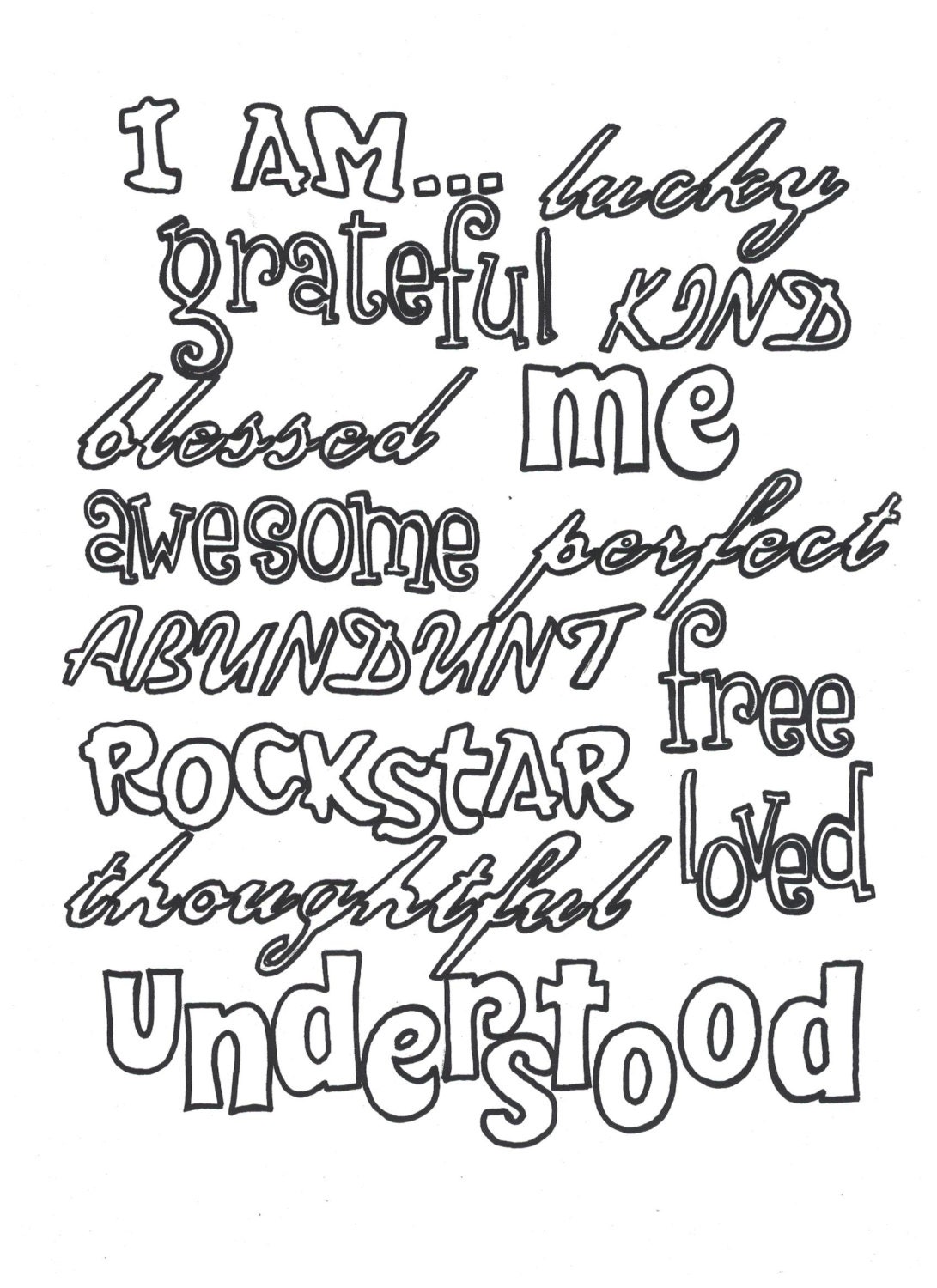 I Am Words Coloring Page - Etsy