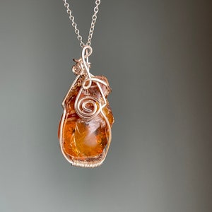 Amber Stone Necklace, Soothing Healing Crystal Amber Pendant, Wire ...