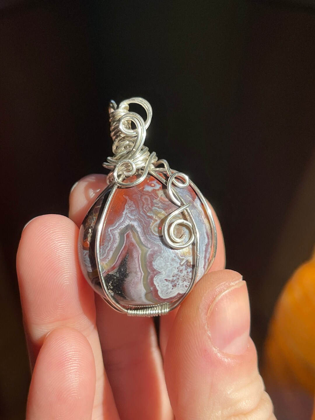 Crazy Lace Agate Stone Pendant, Crazy Lace Agate Necklace, Unisex ...