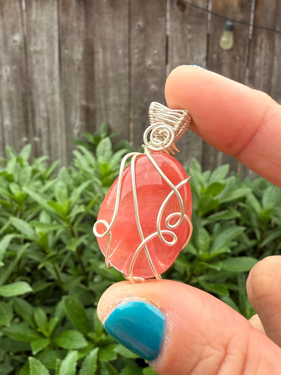 Strawberry Obsidian Stone Wire Wrap Pendant Necklace, Raspberry ...