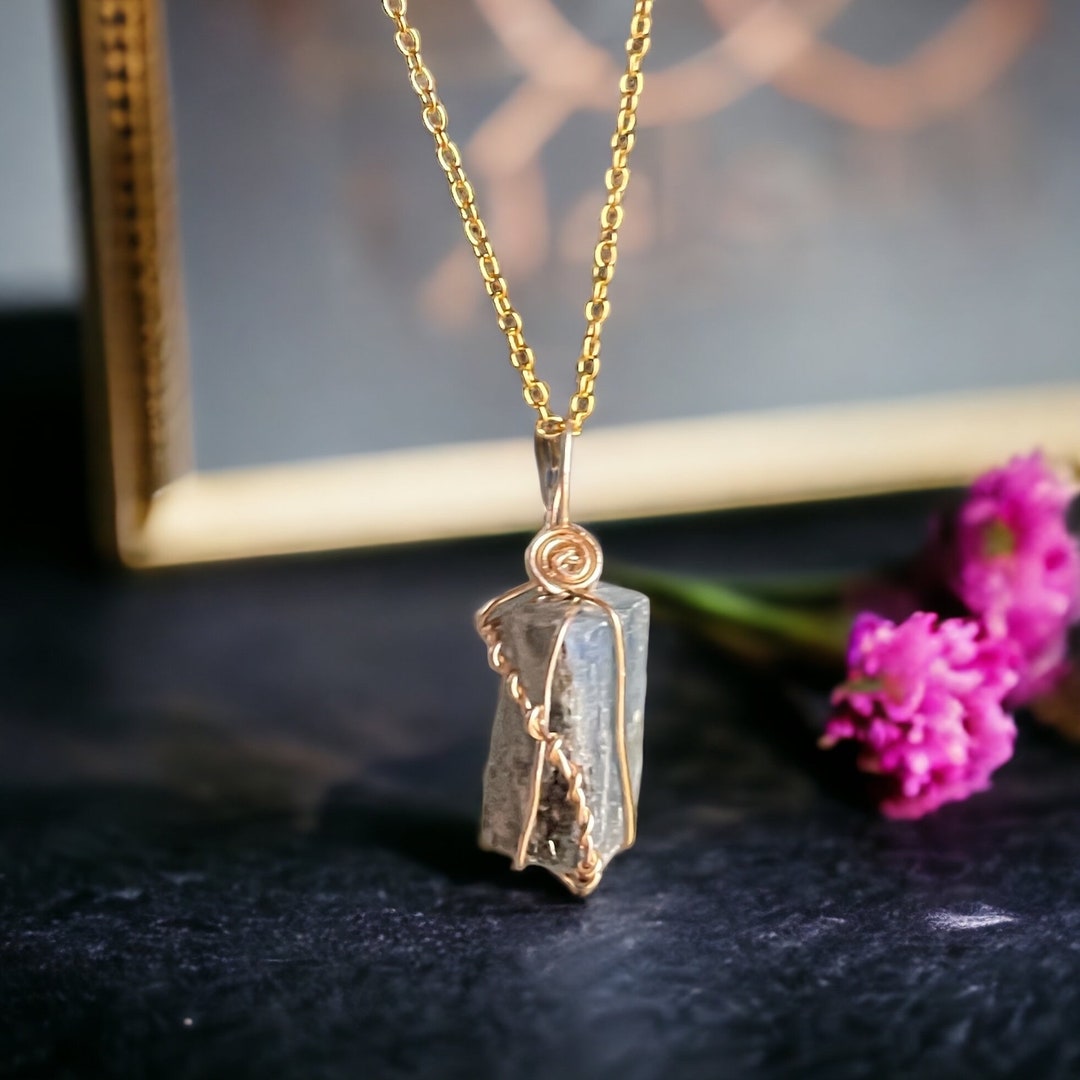 Blue Kyanite Crystal Necklace With Biotite Mica Pendant Silver ...