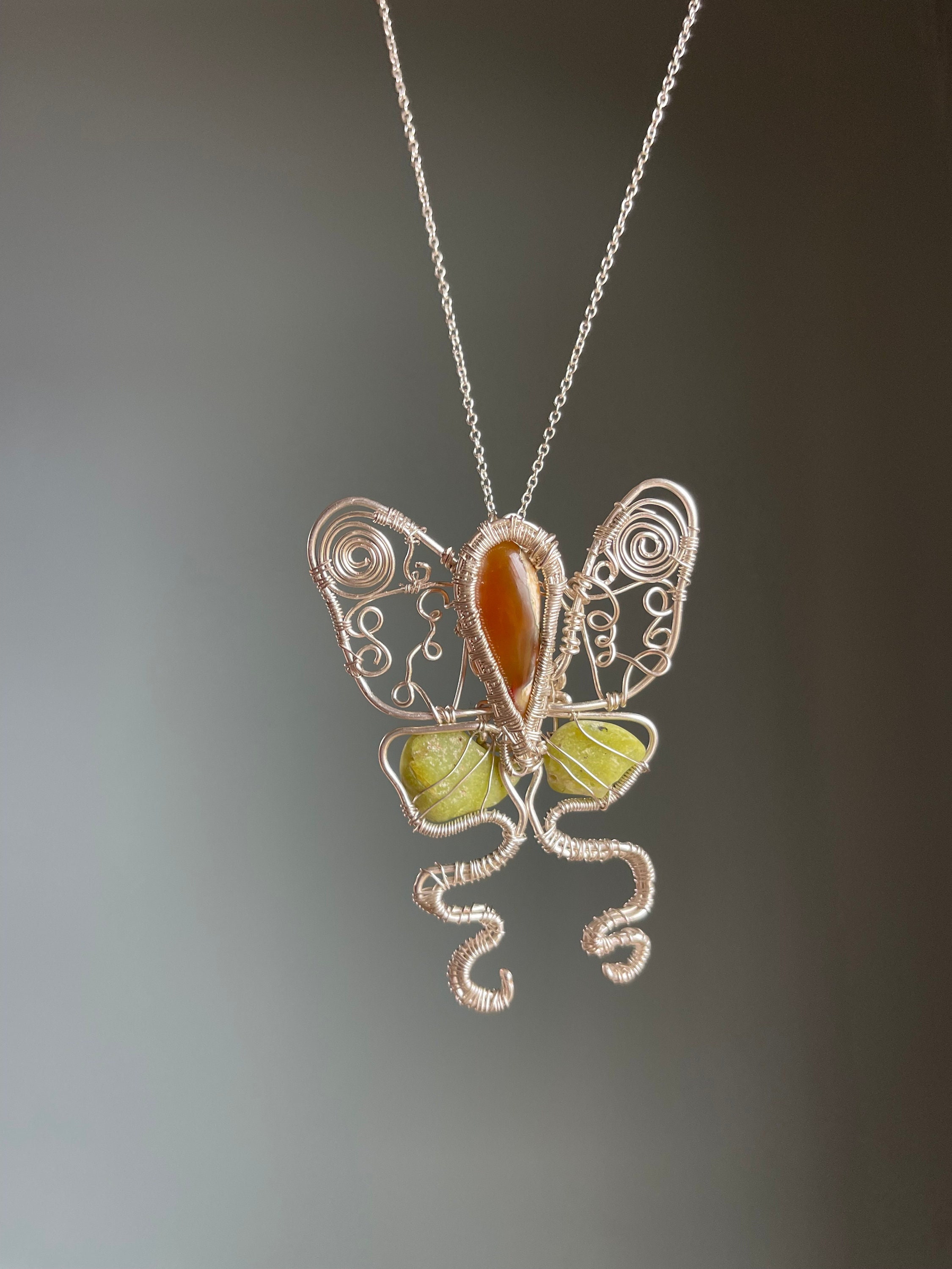 Opal Crystal Luna Moth Necklace With Dendritic Opal + Green Opal ...
